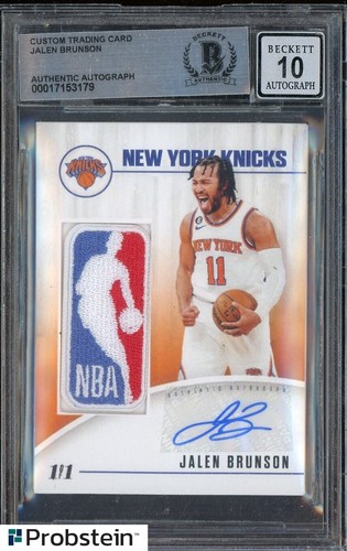 Jalen Brunson Signed Custom Cut NBA LOGOMAN Patch BGS 10 AUTO Card #1/1 ...