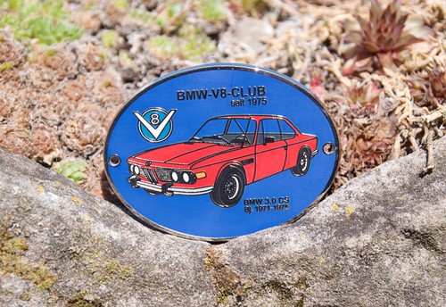 NICE VINTAGE ENAMEL RADIATOR CAR BADGE # BMW V8 CLUB 3.0 CS | eBay