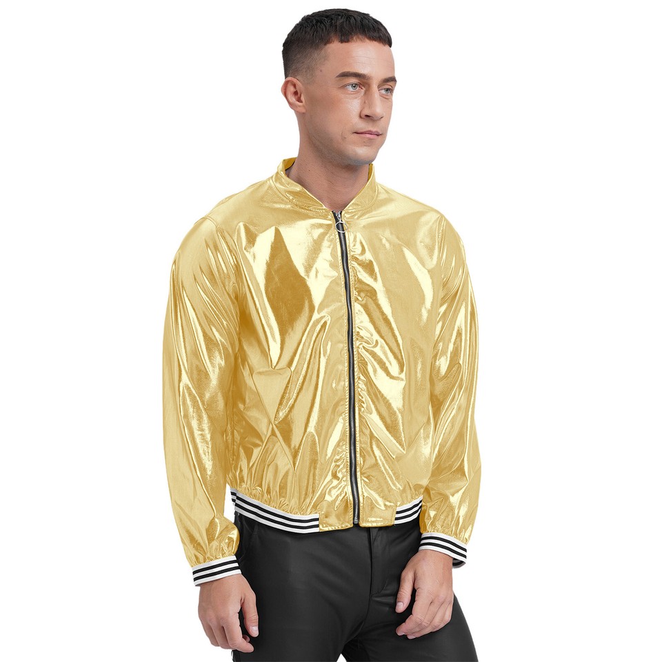 Men Jacket Party Outerwear Metallic Coat 79s Disco Costume Glitter Tops ...