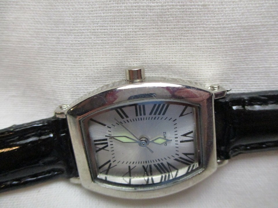 Roman Numerals Watch Silver Toned Rectangular Face Black Band | eBay