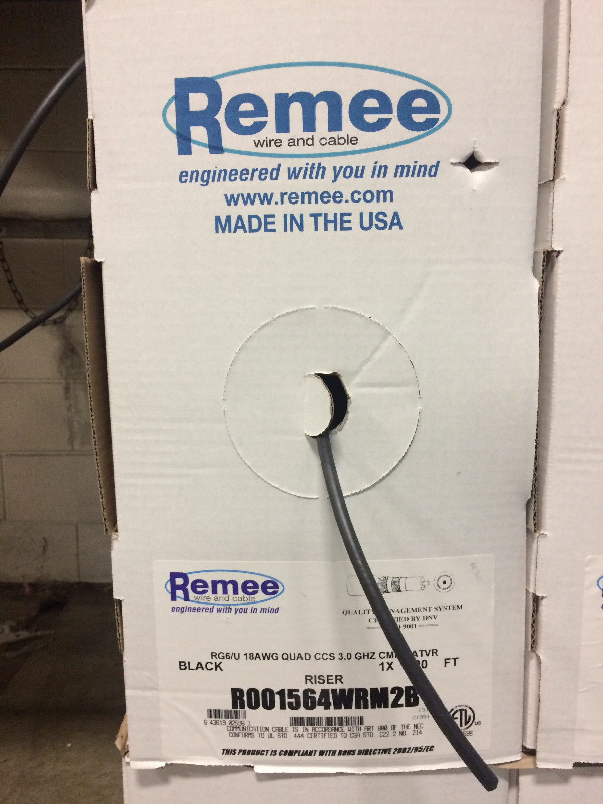 Remee RG6/U 18AWG Quad Shield Black Coax Satellite Cable Riser 1000ft ...