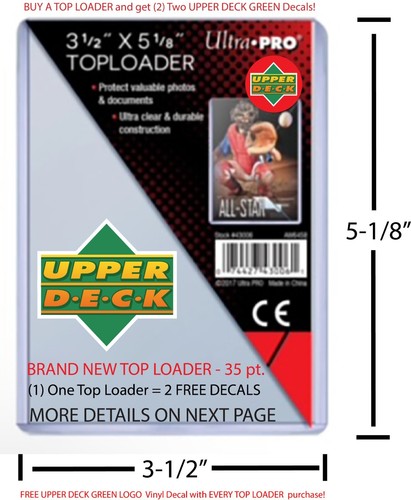TOP LOADER 35 pt. for UPPER DECK CARDS FREE UPPER DECK DECAL GREEN OLD ...