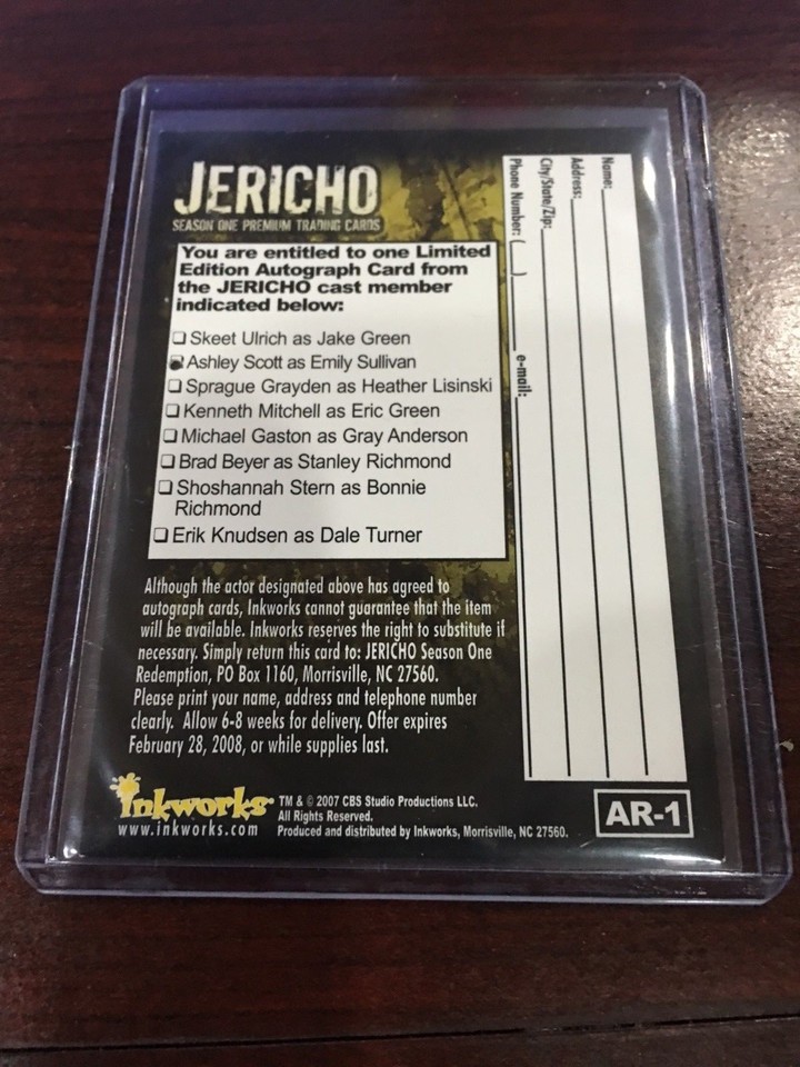 2007 INKWORKS JERICHO AUTOGRAPH REDEMPTION CARD AR1 ASHLEY SCOTT | eBay