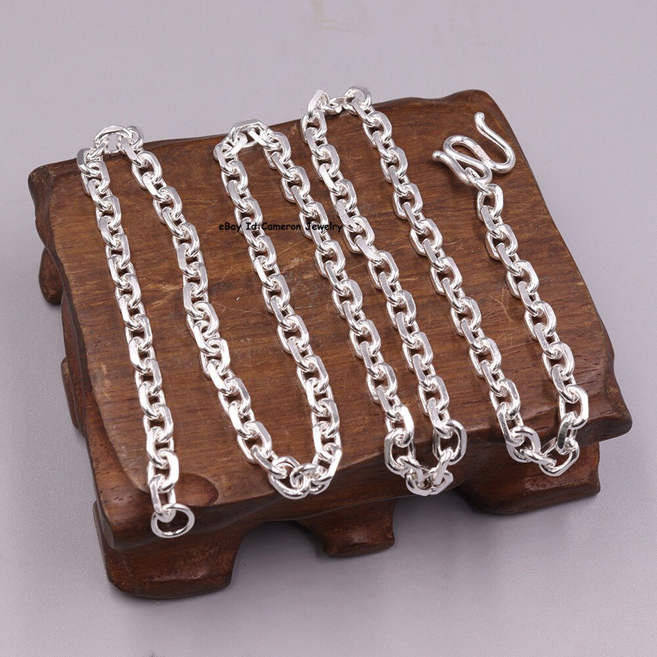 Pure S999 Fine Silver Chain Men Women 5mm Square O Link Necklace 31-32g ...