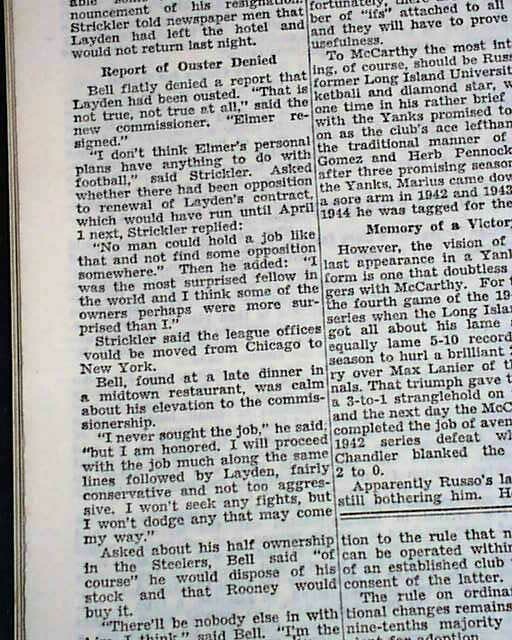 BERT BELL Named New Commissioner of NFL Football Elmer Layden 1946 NYC ...