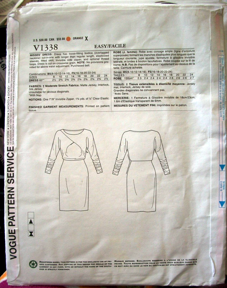 Miss Vogue 1338 Pattern Anne Klein Loose Fit KNIT Dress UNCUT Size 8 10 ...