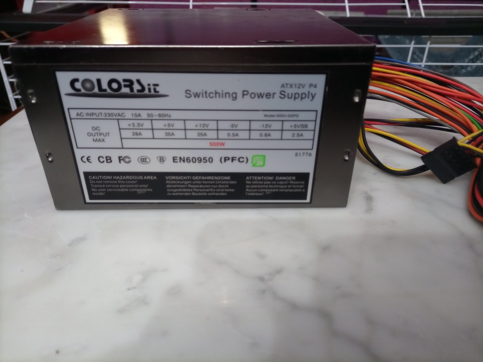 Colorsit 500W 20+4 Pin ATX12V P4 Switching Desktop Power Supply Unit ...