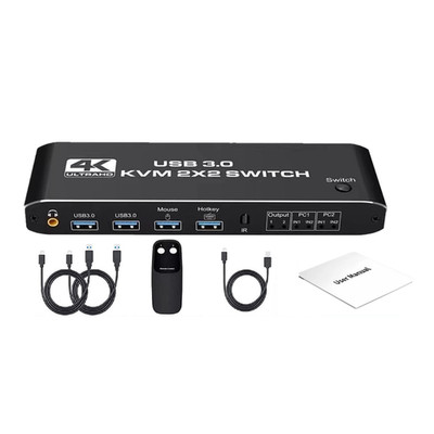 4K 2 in 2 out USB 3.0 HDMI KVM Switch Hub Extended Display With ...