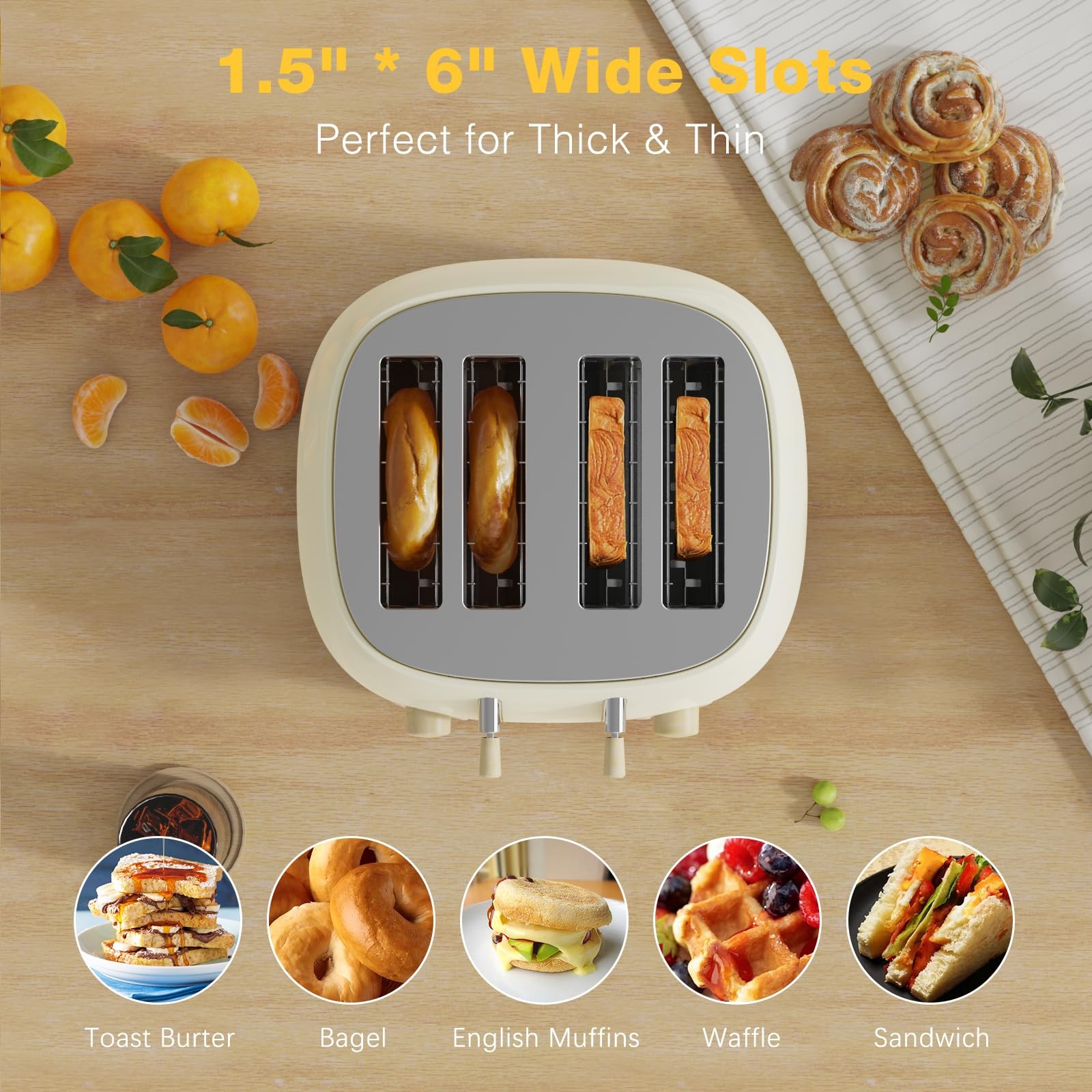Toaster 4 Slice,Retro Stainless Steel Toaster with Extra Wide Slots ...