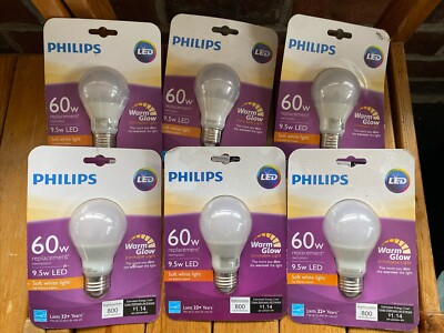 Philips Dimmable Efficient 9.5W A19 Warm Glow 60W Replacement LED Light ...