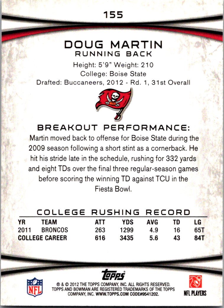 2012 Doug Martin Bowman Gold Rookie Football Card | eBay