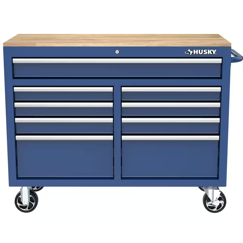 Mobile Work Bench Tool Chest Solid Wood Top 46 x 18" Gloss Blue 9 ...