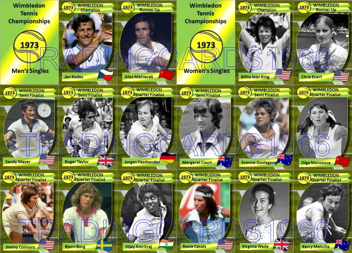 Wimbledon 1973 Tennis Trading Cards Kodes Metrevli King Evert | eBay
