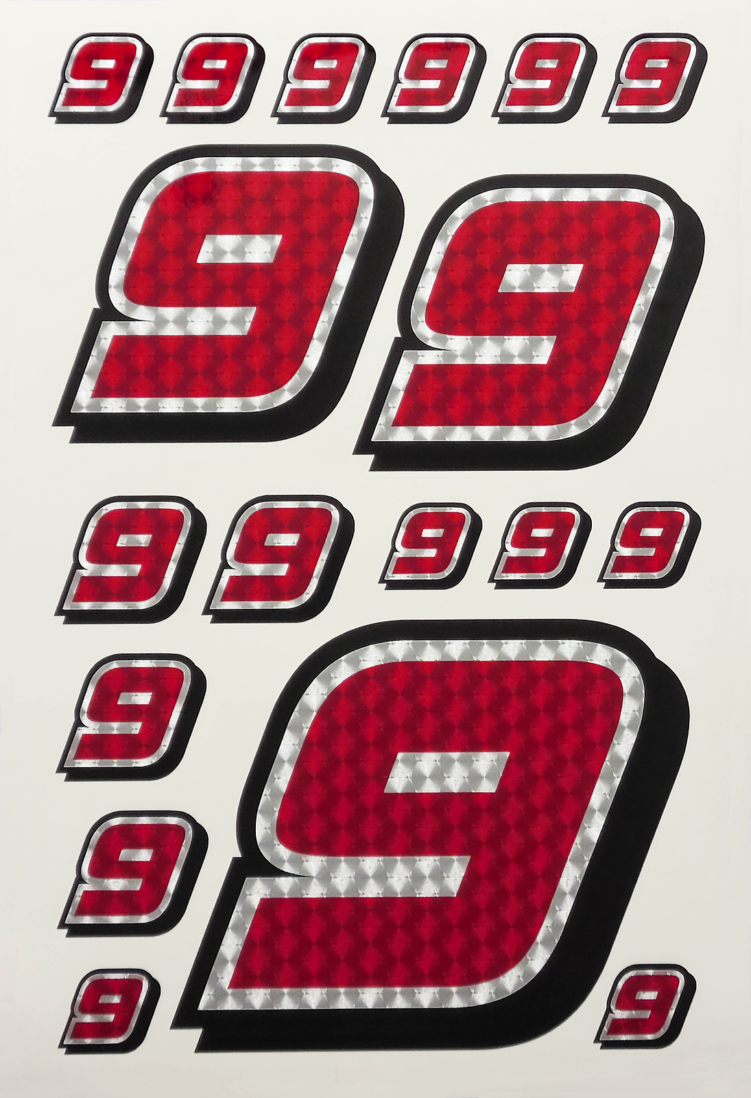 Racing Numbers Number 9 Decal Sticker Pack Red Silver 1/8 1/10 RC ...