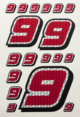 Racing Numbers Number 9 Decal Sticker Pack Red Silver 1/8 1/10 RC ...