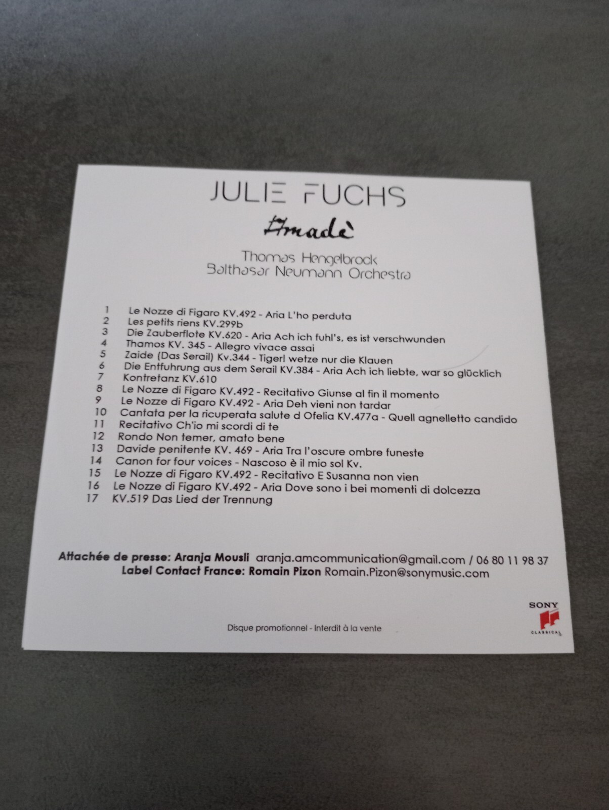 JULIE FUCHS - Amadè - 2022 - Disque promotionnel . | eBay