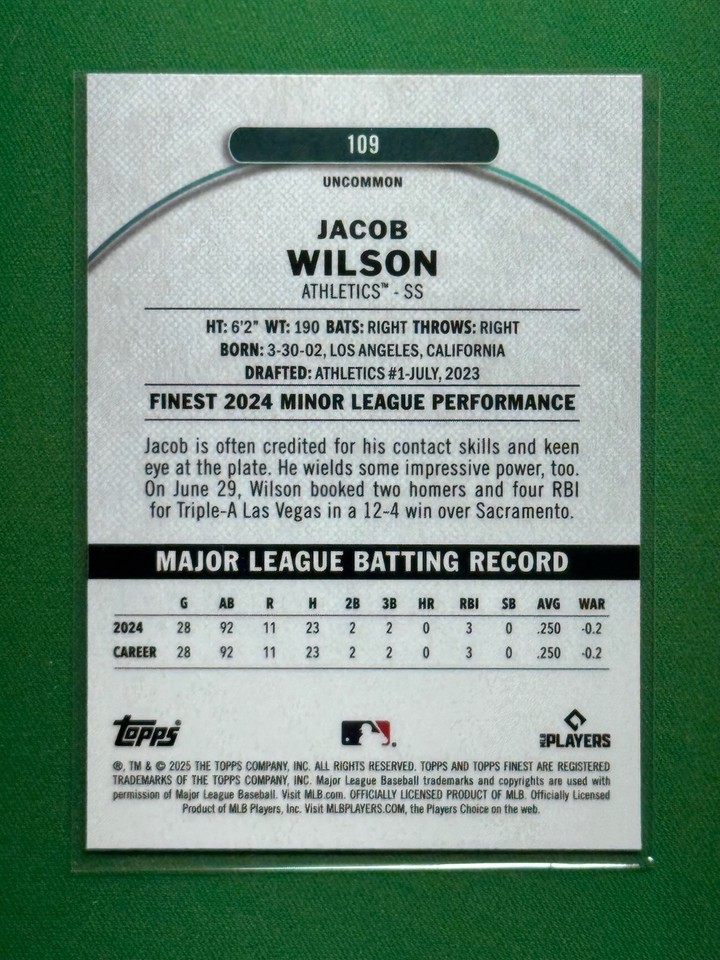 2025 Topps Finest Baseball Uncommon Checkerboard Parallel #109 Jacob ...