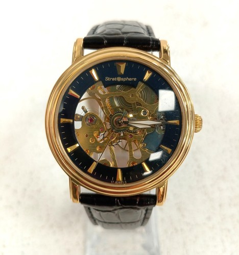 Stratosphere Skeleton Mechanical Watch Gold Tone Working 17 Jewels GC ...