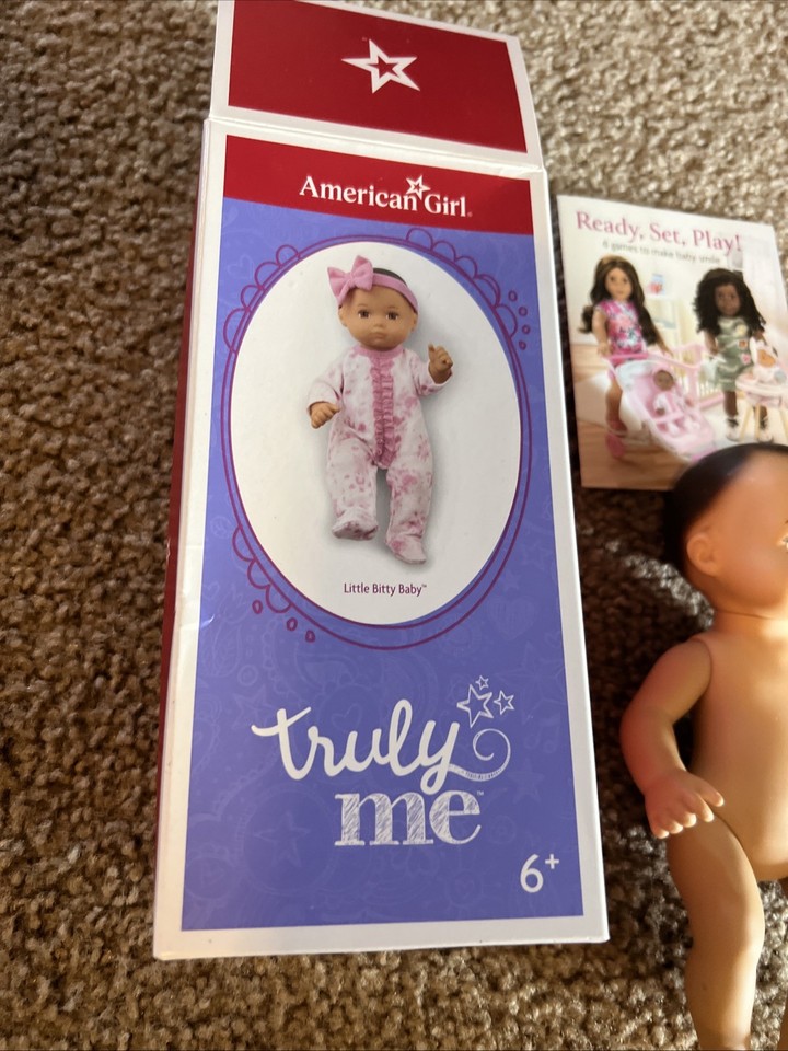 American Girl LITTLE BITTY BABY 7.75 inch DOLL with Pink Bow Brown HAIR | eBay