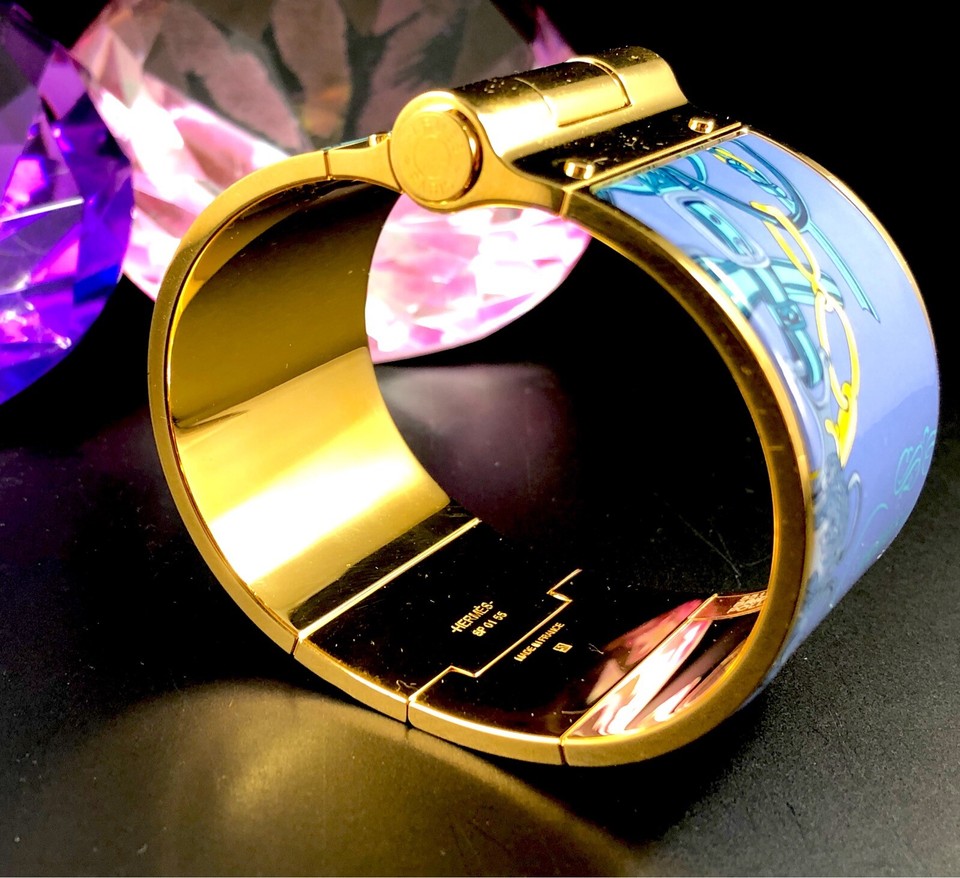 NWT HERMES 'BRIDES DE GALA' 551601F GOLD PLATE POLLEN ET AZURE XL CUFF ...