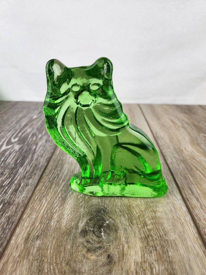Large Green Uranium Vaseline Glass Style Hellfire Cat - Glows BRIGHT ...