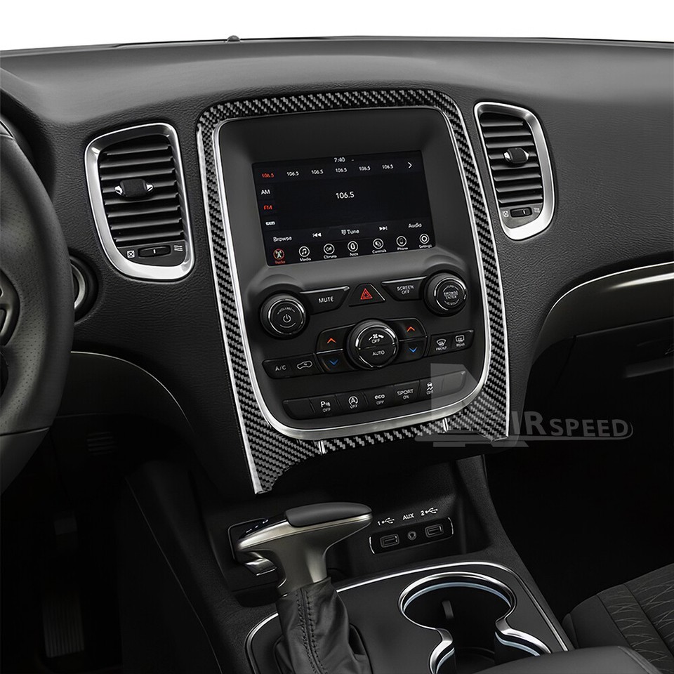 For Dodge Durango 2014-20 Black Carbon Fiber Dashboard Navigation Frame ...