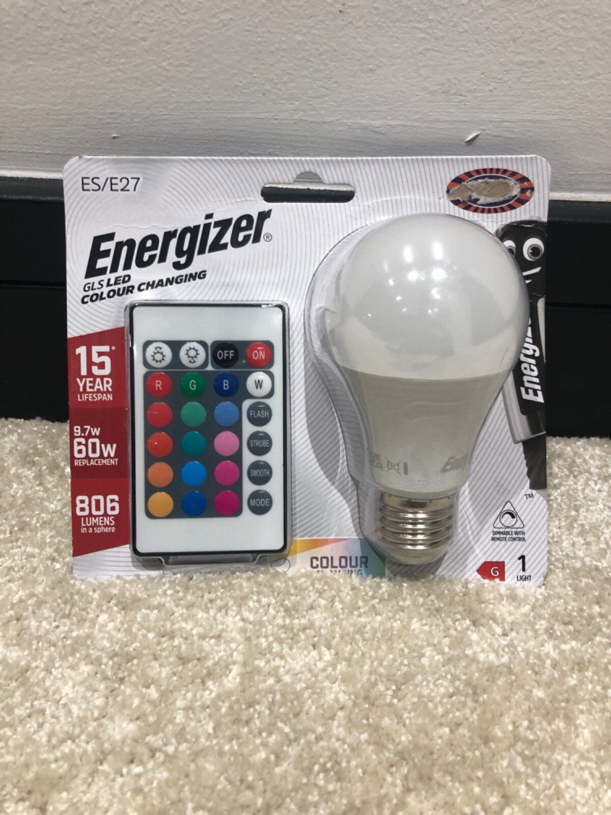 Energizer RGBW Colour Changing E27 GLS LED Opal Bulb ES With Remote ...