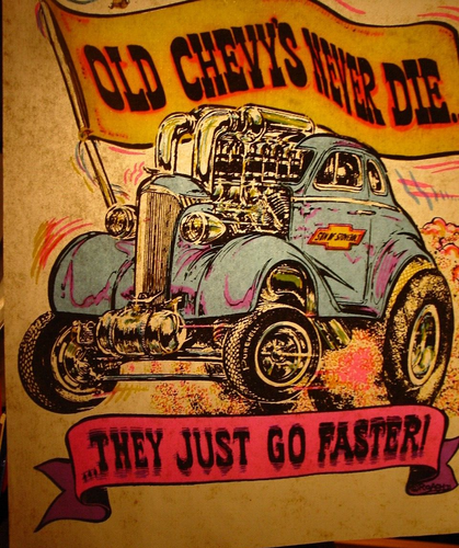 OLD CHEVYS NEVER DIE THEY GO FASTER VINTAGE 1970's IRON ON TRANSFER ...