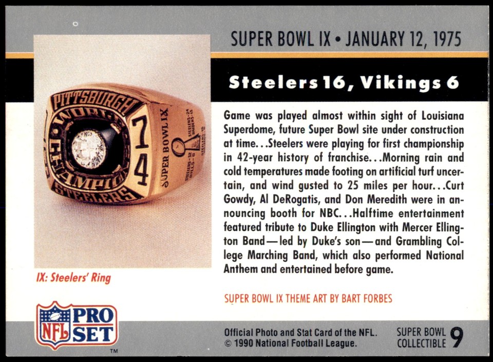 Super Bowl IX #9 1990 Pro Set Super Bowl Collectibles | eBay