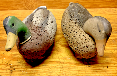 L L Bean Coastal Mallard Drake and Hen Pair Cork Bodied Working Decoys ...