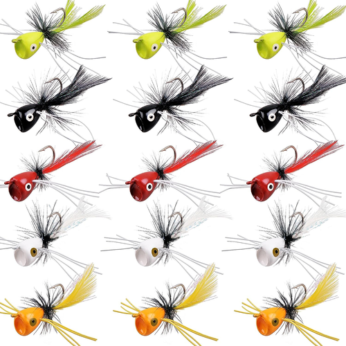 15 Piece Fly Fishing Popper Flies Kit - Bass Panfish Bluegill Lures | eBay