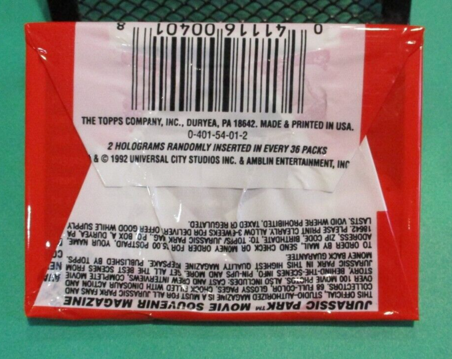 VINTAGE JURASSIC PARK 1ST SERIES CARD PACK TOPPS 1993 1 FACTORY SEALED PACK | eBay