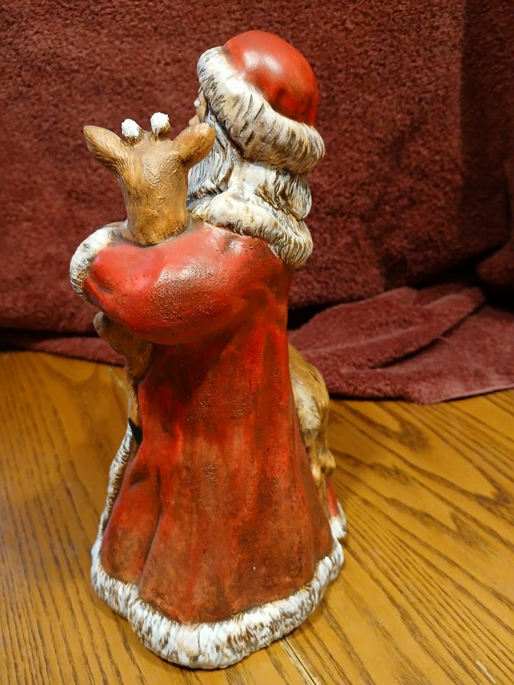 9" OLD WORLD SANTA CLAUS w/DEER FIGURINE HAND-PAINTED "BY SUE" RUDYNSKI ...