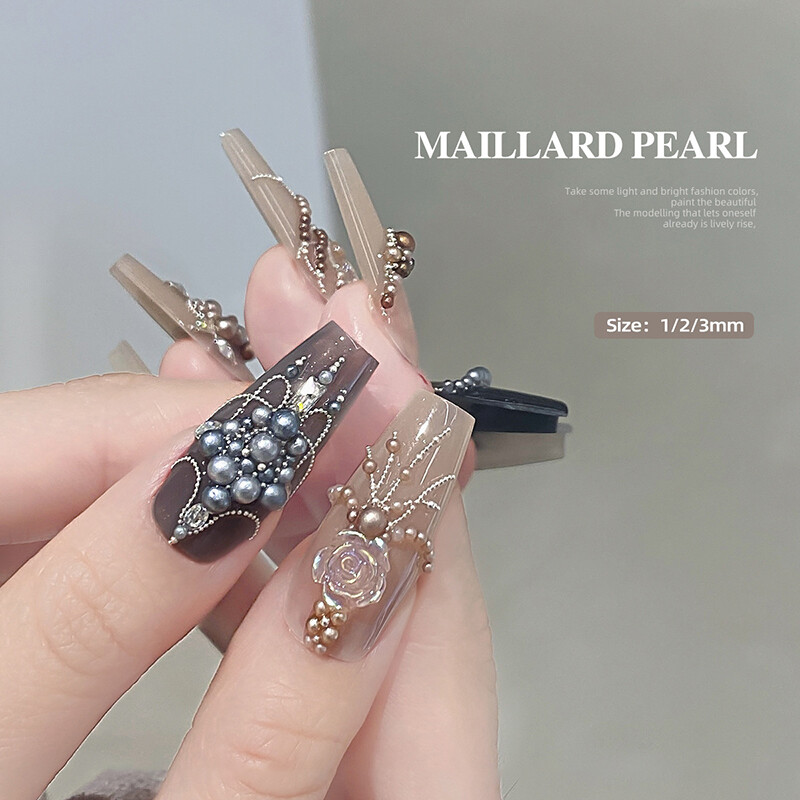 6 Grids Pearl Nail Charms Natural Round Nail Parts Beads Ball Nail Art ...