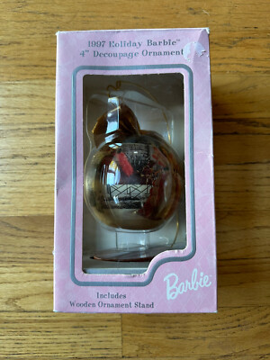 1997 Holiday Barbie 4" Decoupage Ornament with Wooden Ornament Stand | eBay
