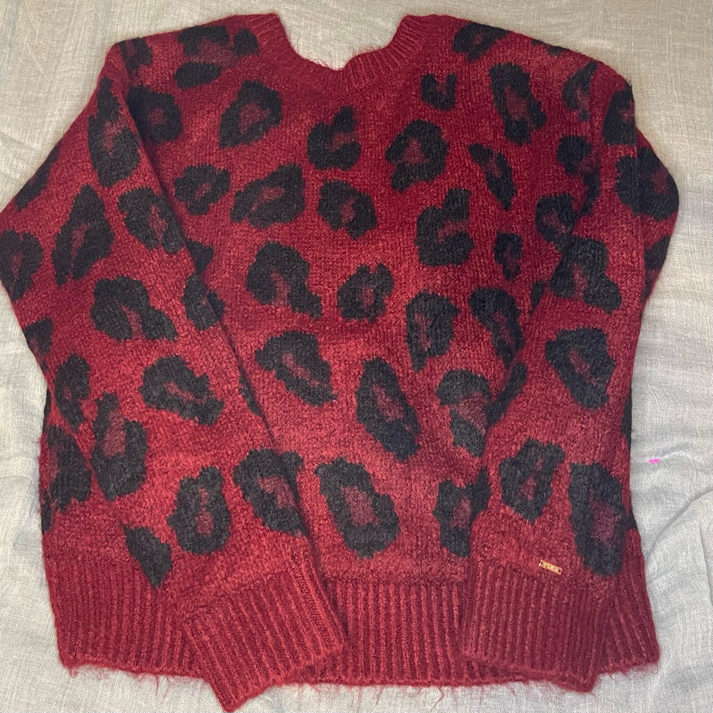 PINK Red/Black Leopard Print Sweater - Gem