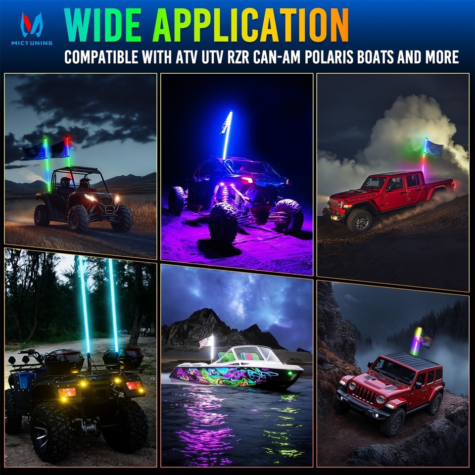 3FT COB LED Whip Lights, Antenna RGB Chasing APP & Remote for Can-Am ...
