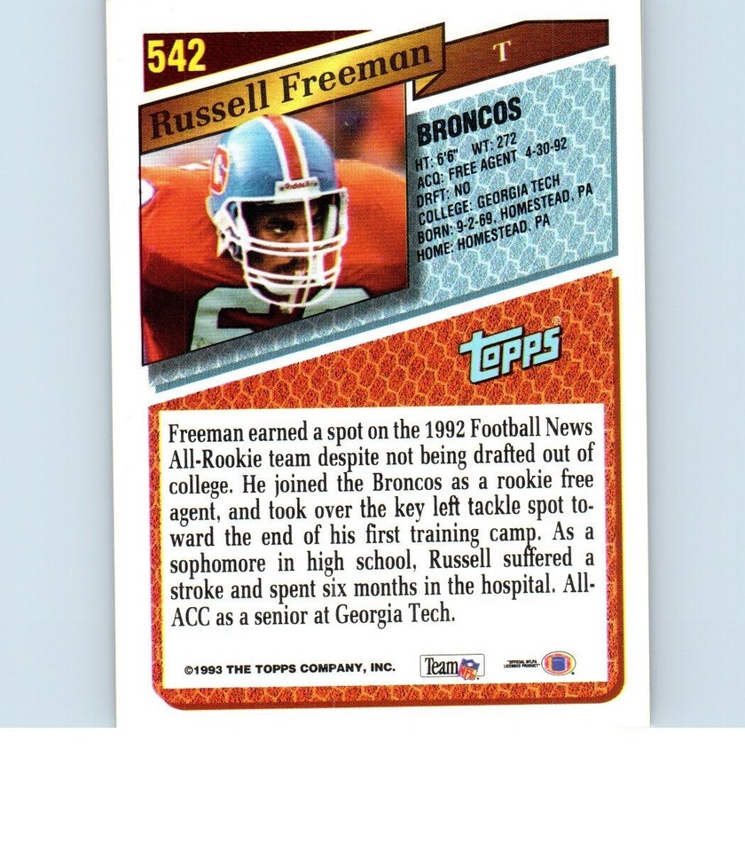 Russell Freeman 542 Broncos 1993 Topps NFL Football Trading Card | eBay
