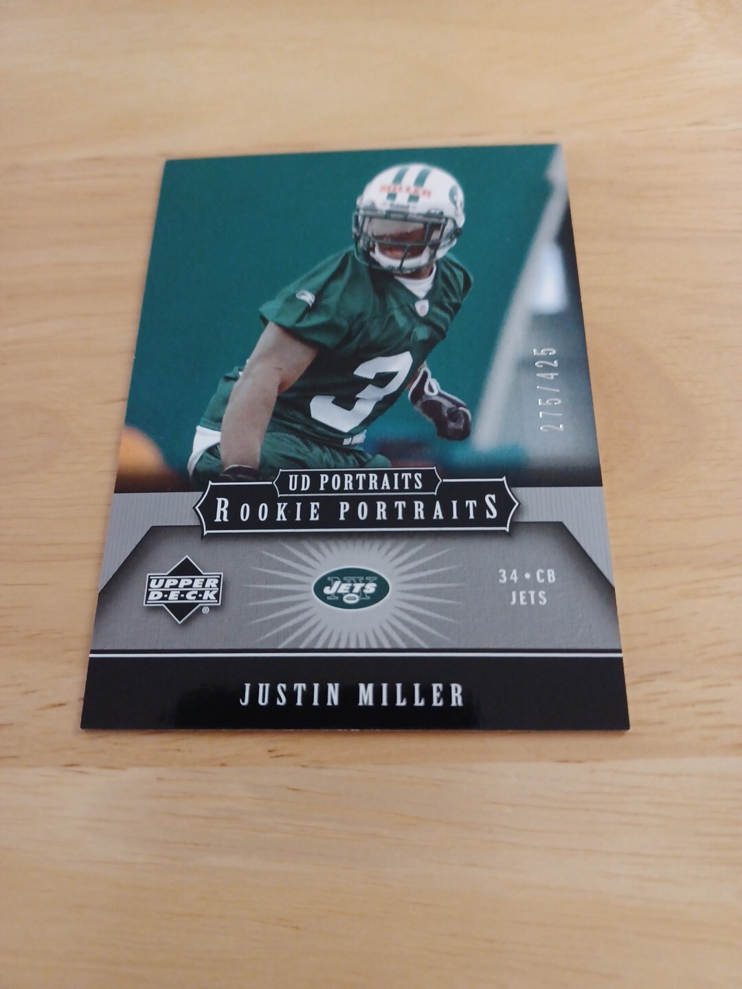 2005 UD Portraits Football Card #178 Justin Miller Rookie #rd /425 Jets ...