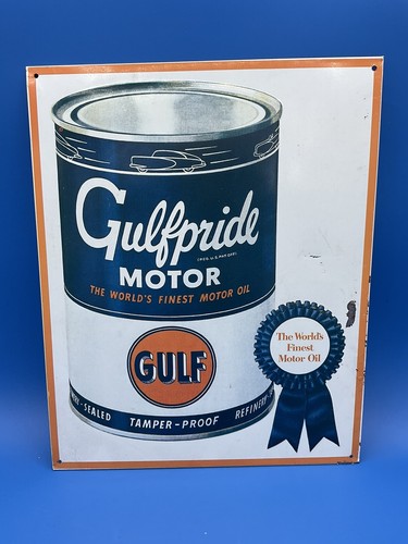 Gulfpride Motor Oil Gasoline Embossed 11.5" X 14" Metal Sign Man Cave ...