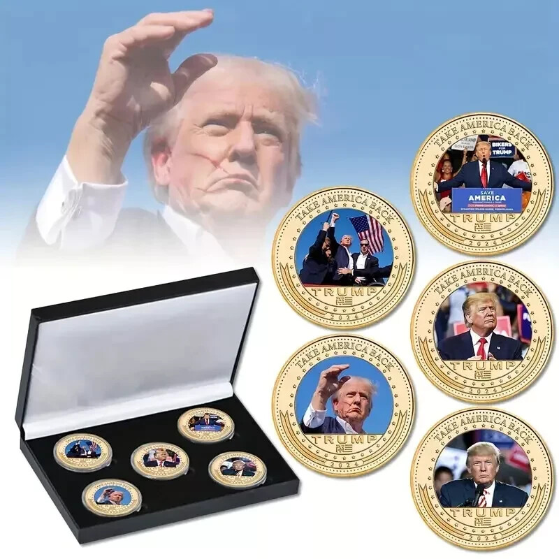 2024 Donald J. Trump Assassination Attempt Fight 5 Coins Set & Display ...