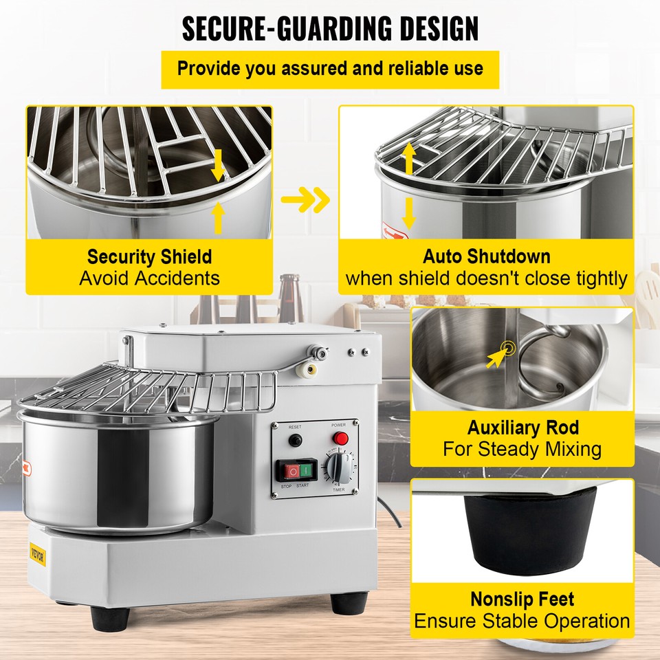 VEVOR Commercial Electric Food Mixer 8.5Qt Stand Dough Mixer Dual ...