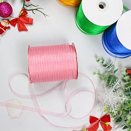 3/8 Inch Pink Organza Ribbon for Gift Wrapping 500 Yards Craft Sheer ...