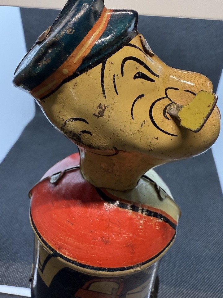 Vintage Louis Marx & Co. tin wind-up Popeye walking toy with parrot ...