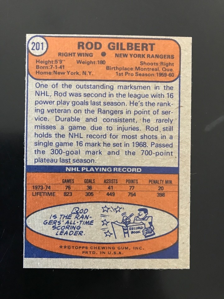 1974-75 Topps Rod Gilbert #201 New York Rangers HOF NMMT | eBay