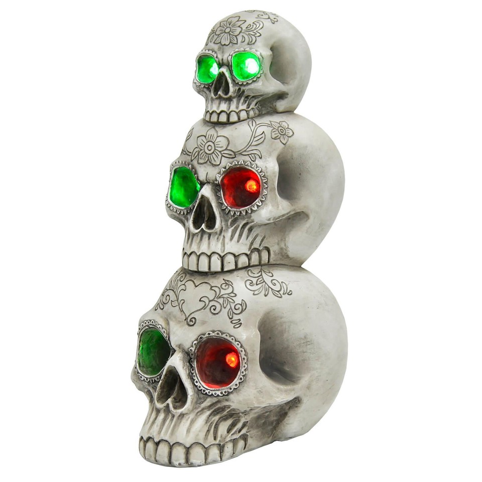 Light Up Sugar Skulls Stack Halloween Decoration DOTD Colour Change LED ...
