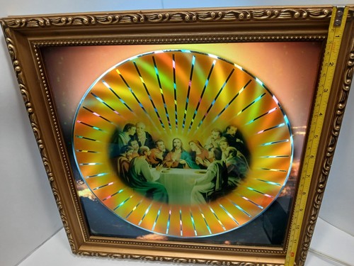 Vintage "Last Supper" Jesus Psychedelic Spinning Light Up Framed! 13 ...