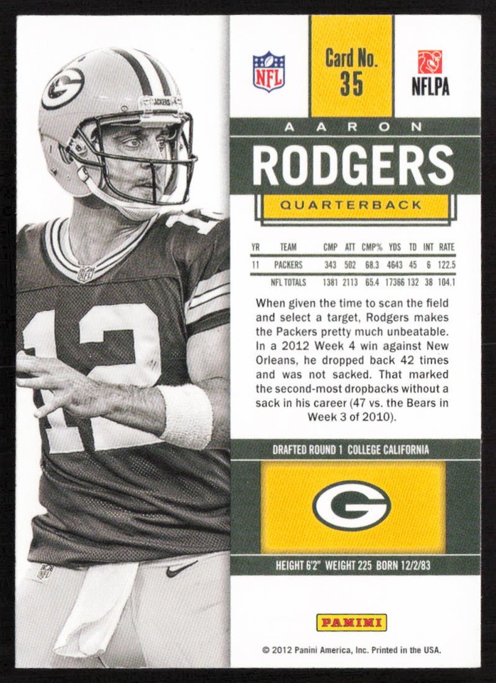 2012 Panini Contenders Aaron Rodgers #35 Green Bay Packers | eBay