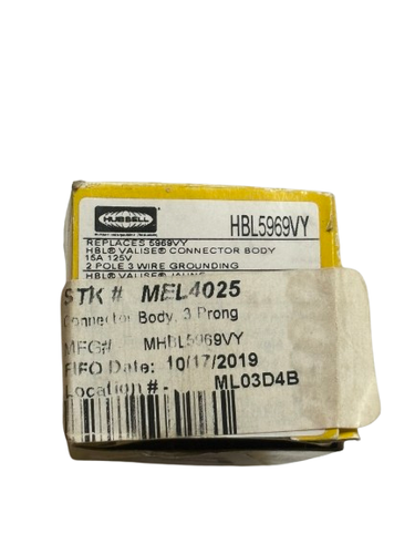 Hubbell HBL5969VY Valise Connector Body 2 Pole 3 Wire 15A 125V | eBay