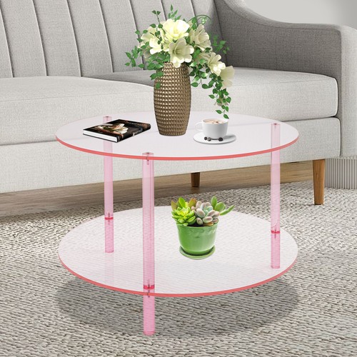 Modern Round Pink Acrylic Coffee Table, Modern Coffee Table, 2-tier ...